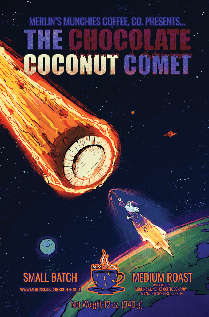 Chocolate Coconut Comet 12oz – Merlin's Munchies Coffee Company